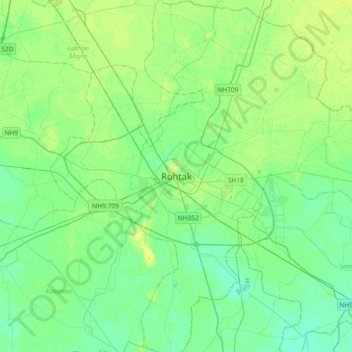 Rohtak topographic map, elevation, terrain