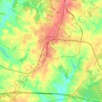 Social Circle topographic map, elevation, terrain